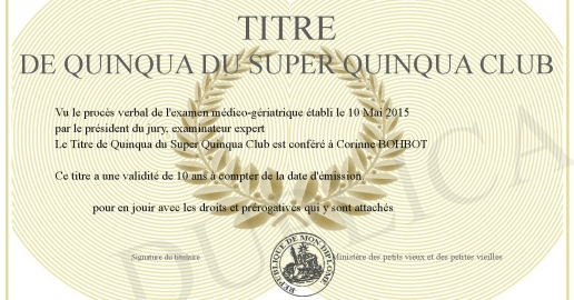 Titre de Quinqua du Super Quinqua Club