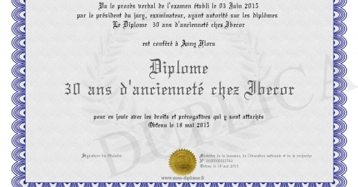 Diplome 30 ans d anciennete chez Ibecor