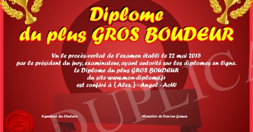 Diplome du plus GROS BOUDEUR