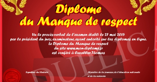 Diplome du Manque de respect