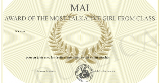 mai award of the most talkative girl from class