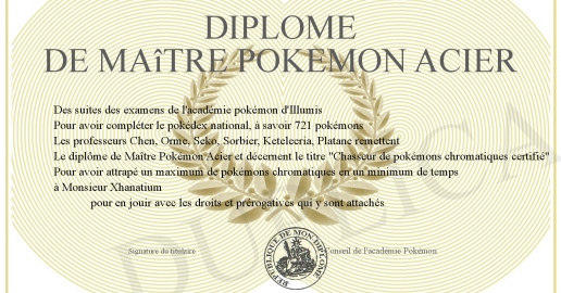 Diplome de Maitre Pokemon Acier