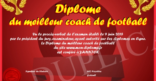 Diplome du meilleur coach de football