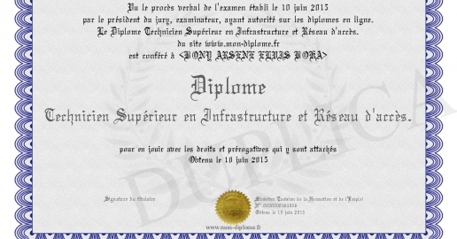 Diplome Technicien Superieur en Infrastructure et Reseau d acces. Diplome Technicien Superieur en Infrastructure et Reseau d acces.