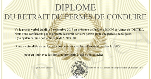 Diplome du retrait du Permis de Conduire