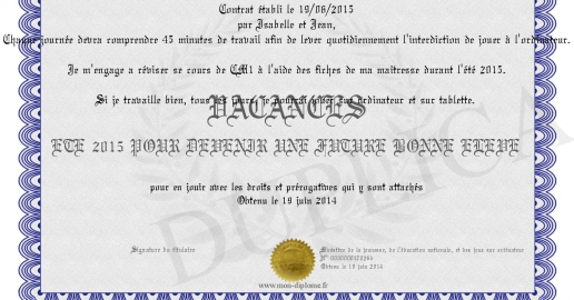 VACANCES ETE 2015 POUR DEVENIR UNE FUTURE BONNE ELEVE