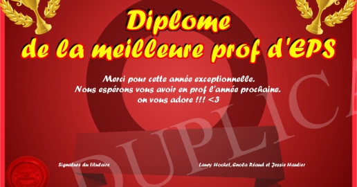 Diplome de la meilleure prof d EPS