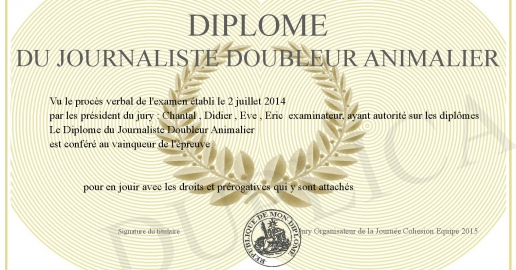 Diplome du Journaliste Doubleur Animalier