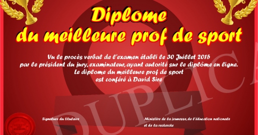Diplome du meilleure prof de sport