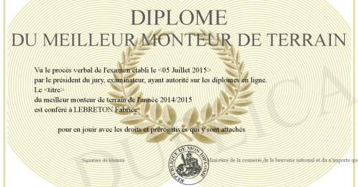 Diplome du meilleur monteur de terrain