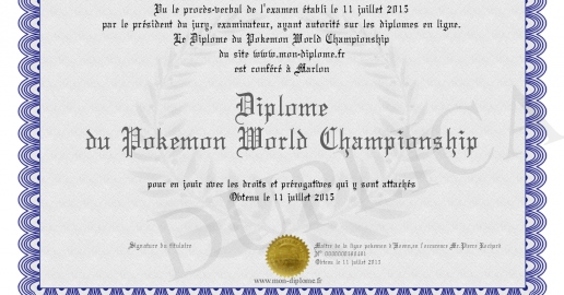 Diplome du Pokemon World Championship