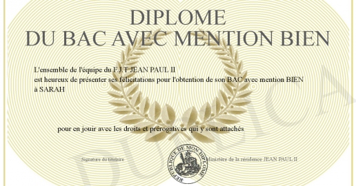 Diplome du BAC avec mention BIEN