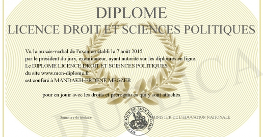 DIPLOME LICENCE DROIT ET SCIENCES POLITIQUES