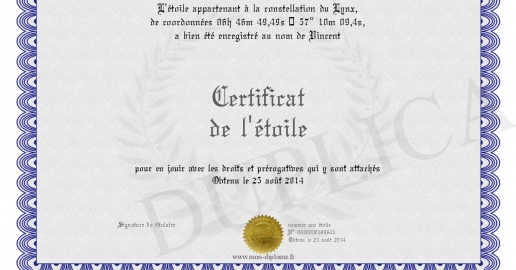 Certificat de l etoile