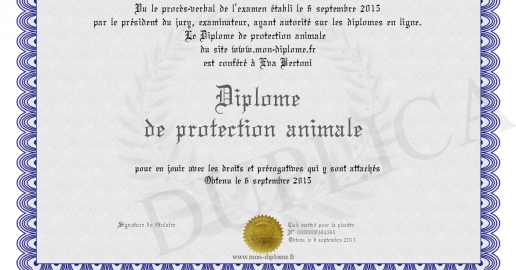 Diplome de protection animale