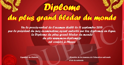Diplome du plus grand bledar du monde