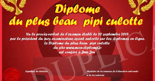 Diplome du plus beau pipi culotte