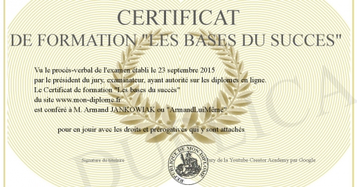 Certificat de formation -Les bases du succes-