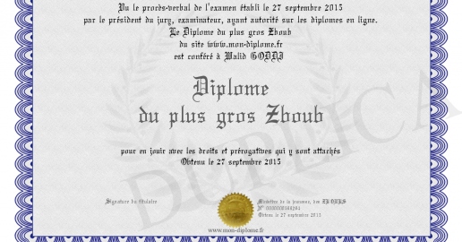 Diplome du plus gros Zboub