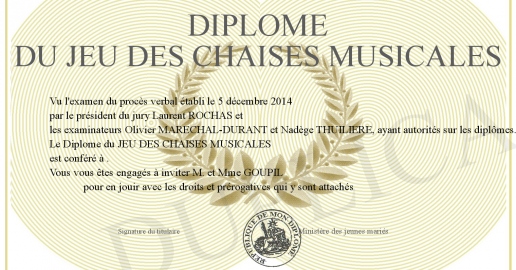 Diplome du JEU DES CHAISES MUSICALES