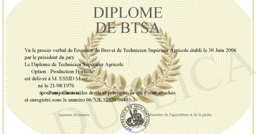 Diplome de BTSA