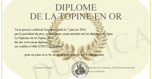 Diplome de la Topine en Or