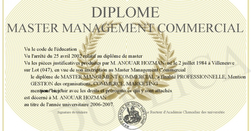 Diplome MASTER MANAGEMENT COMMERCIAL