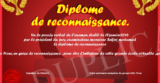 Diplome de reconnaissance.