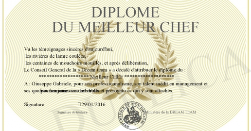 Diplome du MEILLEUR CHEF