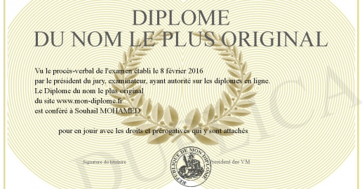 Diplome du nom le plus original