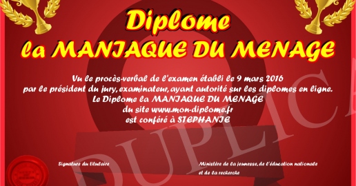 Diplome la MANIAQUE DU MENAGE