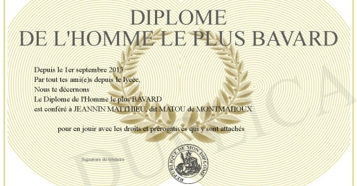 Diplome de l Homme le plus BAVARD