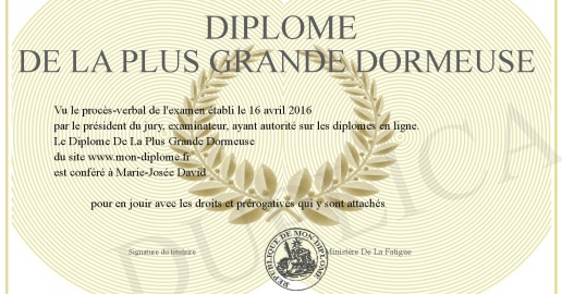 Diplome De La Plus Grande Dormeuse