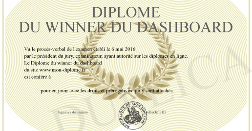 Diplome du winner du dashboard