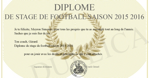 Diplome de stage de football saison 2015 2016
