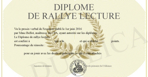 Diplome de rallye lecture