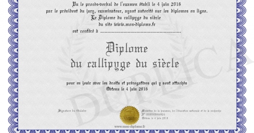 Diplome du callipyge du siecle