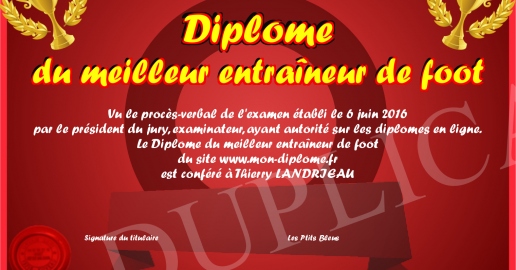 Diplome du meilleur entraineur de foot