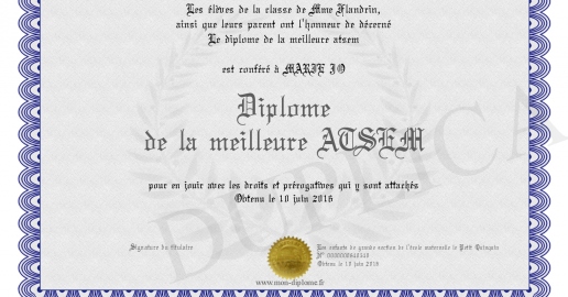 Diplome de la meilleure ATSEM
