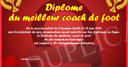 Diplome du meilleur coach de foot