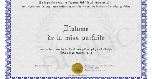 Diplome de la miss parfaite