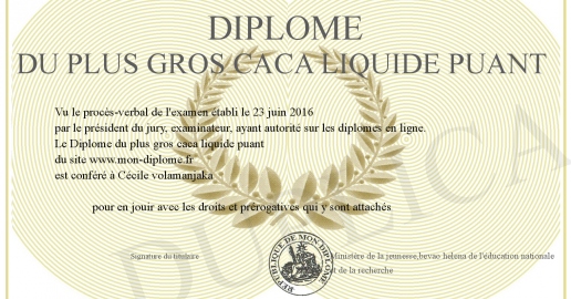 Diplome du plus gros caca liquide puant