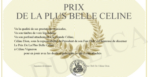 Prix De La Plus Belle Celine