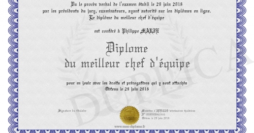 Diplome du meilleur chef d equipe