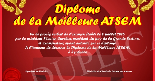 Diplome de la Meilleure ATSEM
