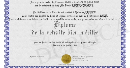 Diplome de la retraite bien meritee