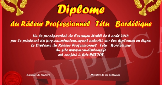 Diplome du Raleur Professionnel Tetu Bordelique