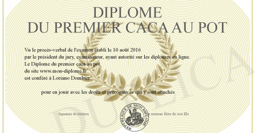 Diplome du premier caca au pot