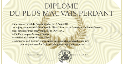 Diplome du Plus Mauvais Perdant
