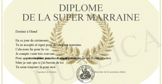 Diplome de la Super Marraine